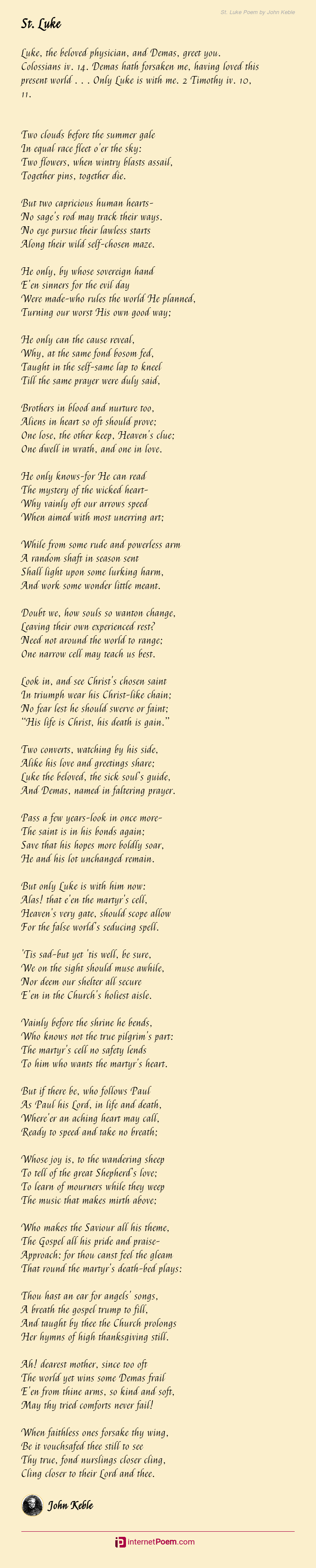St. Luke Poem by John Keble
