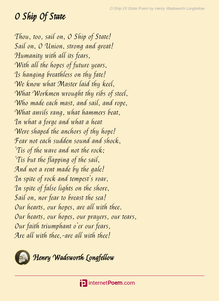 O Ship Of State Poem by Henry Wadsworth Longfellow