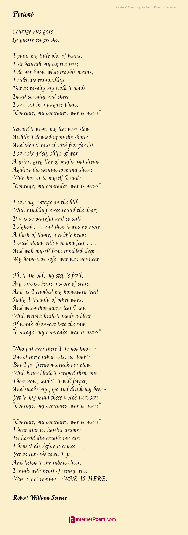 Portent Poem by Robert William Service