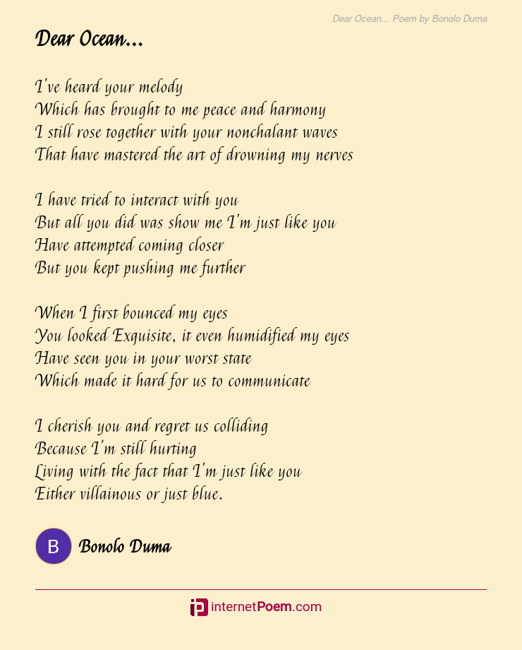 Dear Ocean... Poem by Bonolo Duma