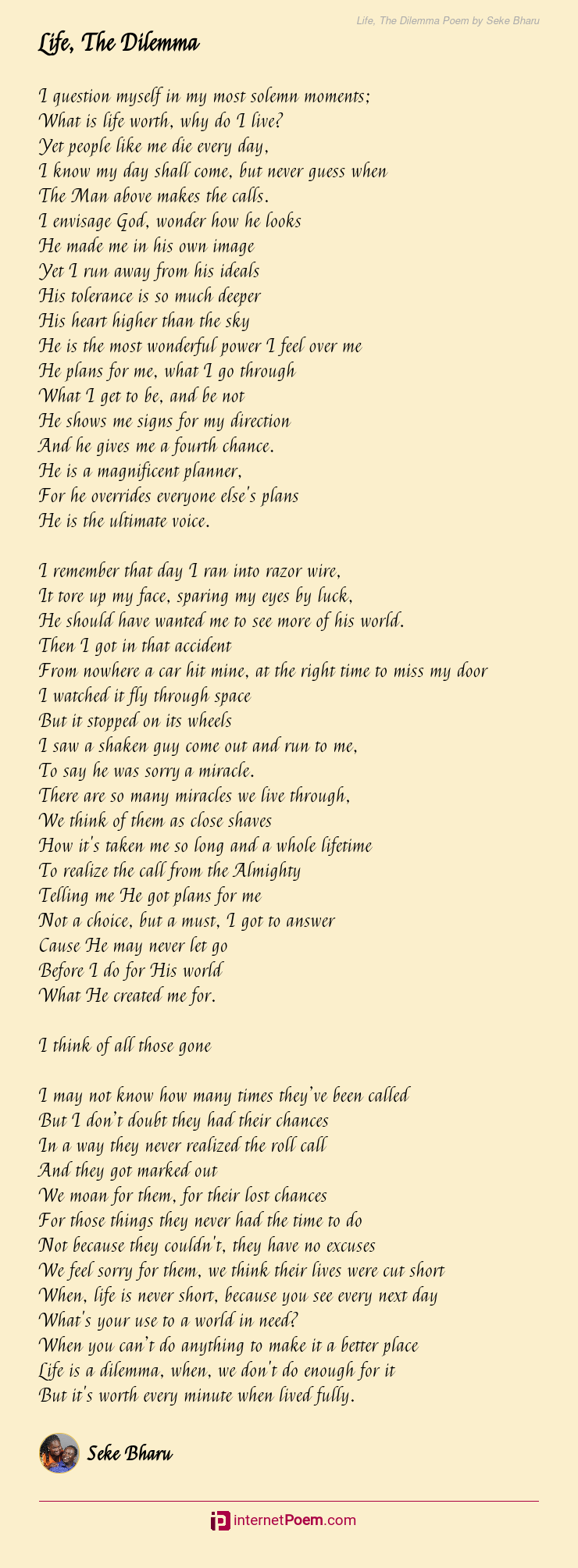 Life, The Dilemma Poem by Seke Bharu
