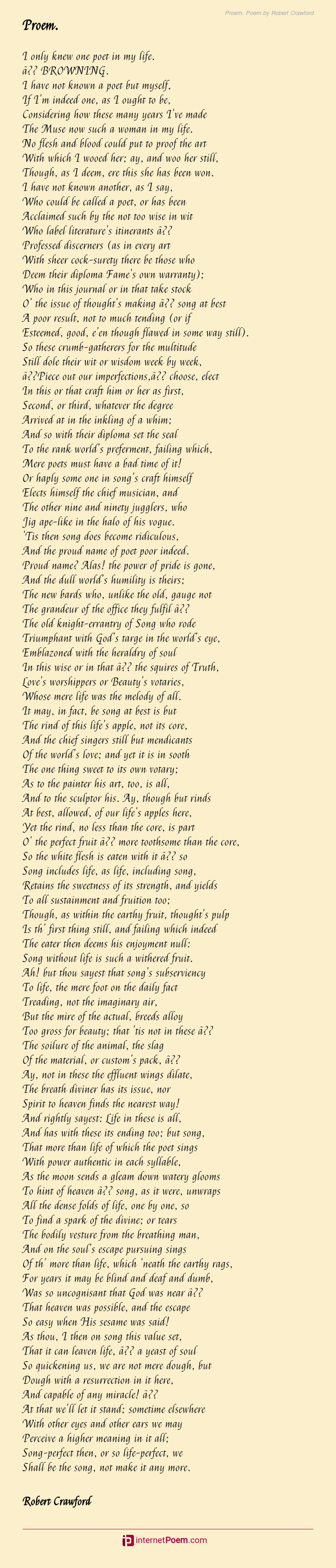 Proem. Poem by Robert Crawford