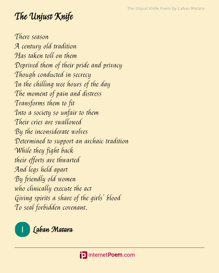 The Unjust Knife Poem by Laban Matara