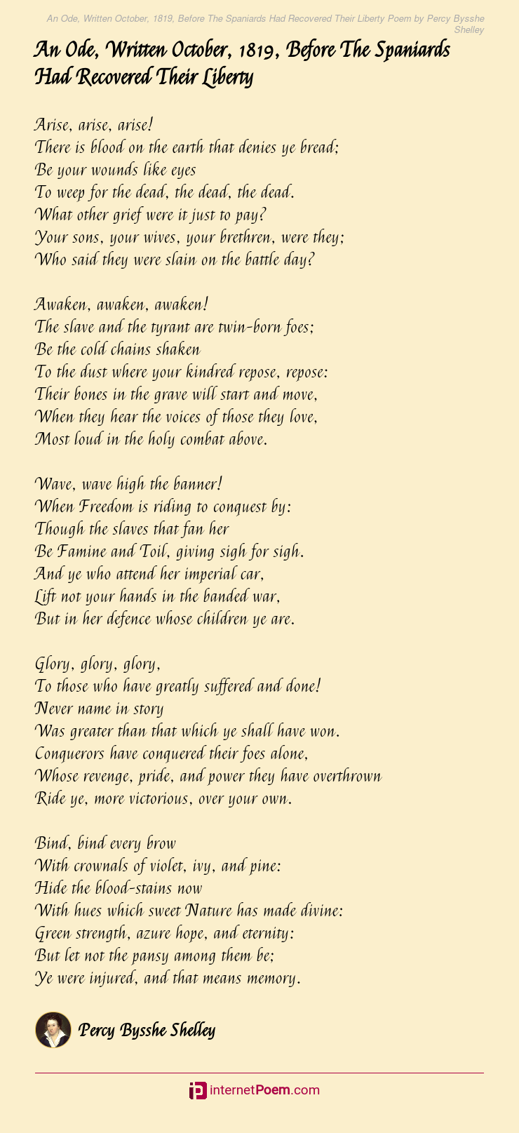 An Ode, Written October, 1819, Before The Spaniards Had Recovered Their ...