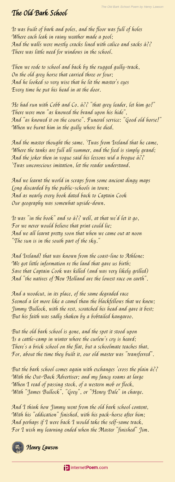 The Old Bark School Poem by Henry Lawson