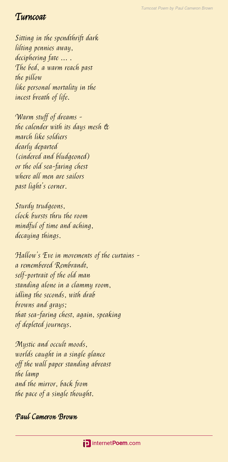 Turncoat Poem by Paul Cameron Brown