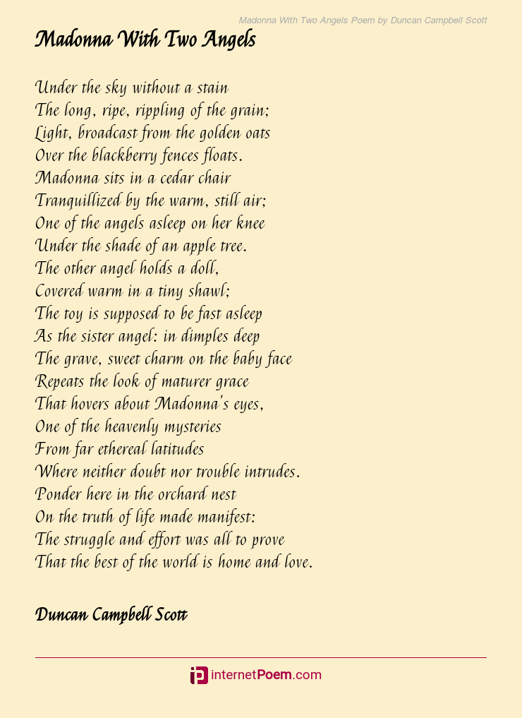 Madonna With Two Angels Poem by Duncan Campbell Scott