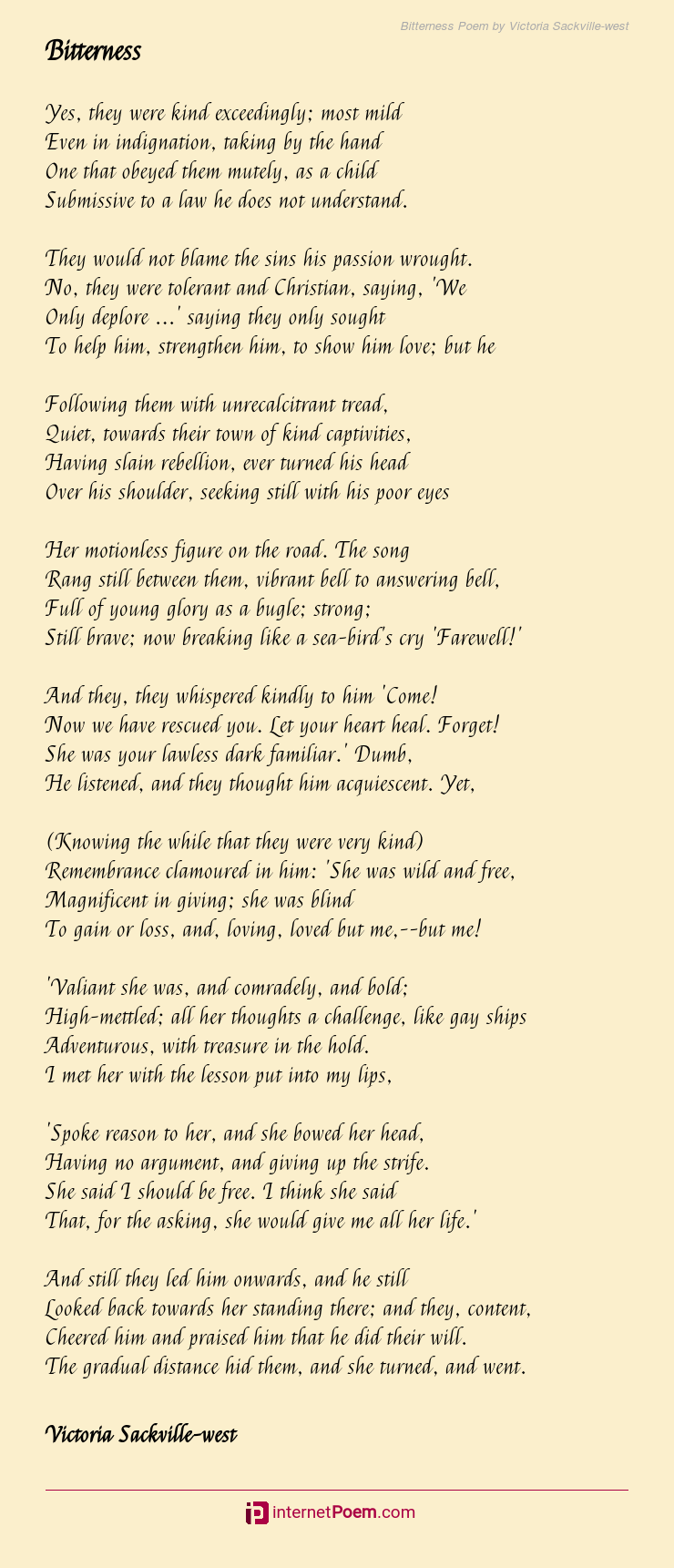 Bitterness Poem by Victoria Sackville-west