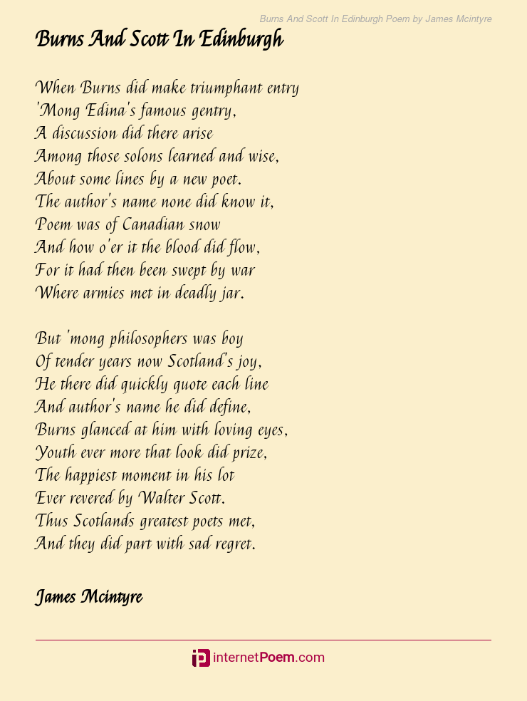 Burns And Scott In Edinburgh Poem by James Mcintyre