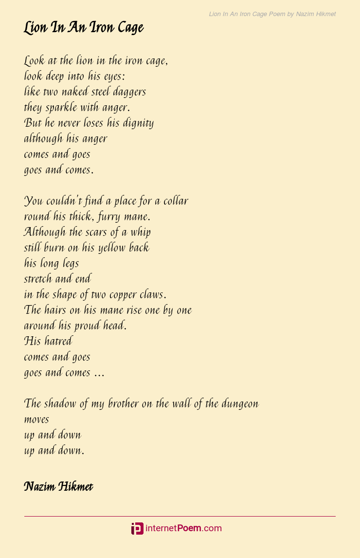 Lion In An Iron Cage Poem by Nazim Hikmet