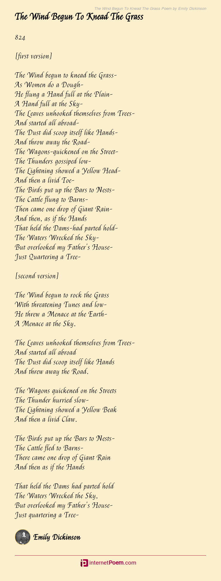 The Wind Begun To Knead The Grass Poem by Emily Dickinson