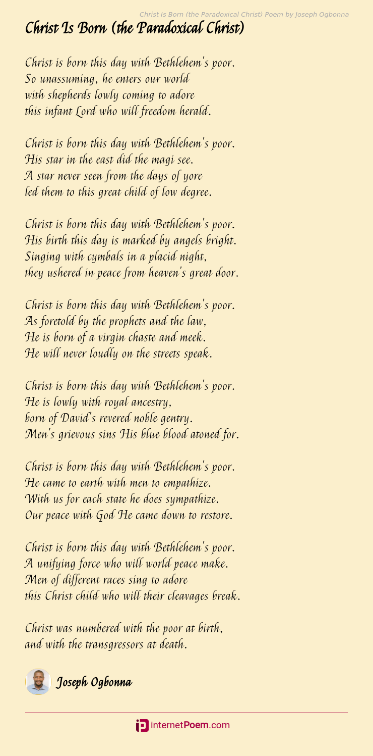 Christ Is Born (the Paradoxical Christ) Poem by Joseph Ogbonna