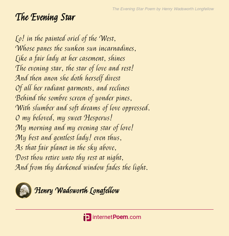 The Evening Star Poem By Henry Wadsworth Longfellow