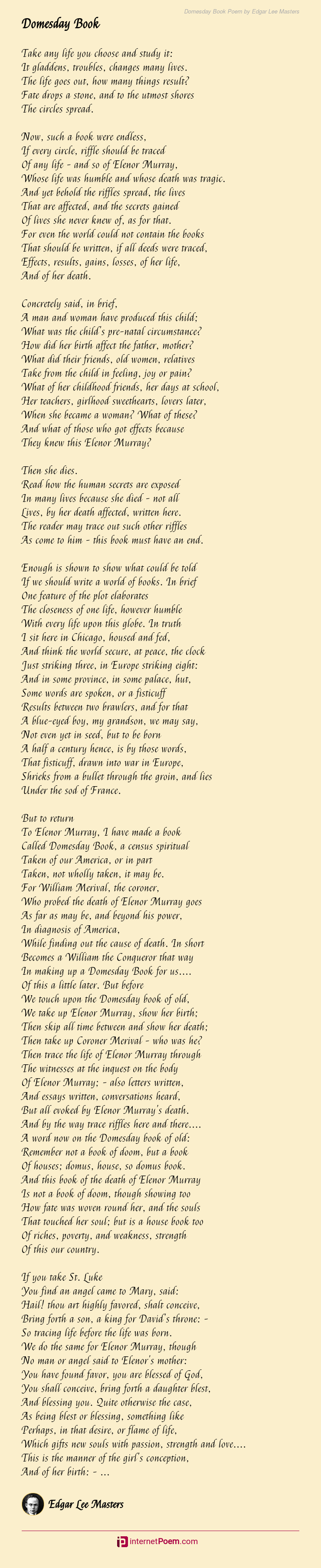 Domesday Book Poem by Edgar Lee Masters