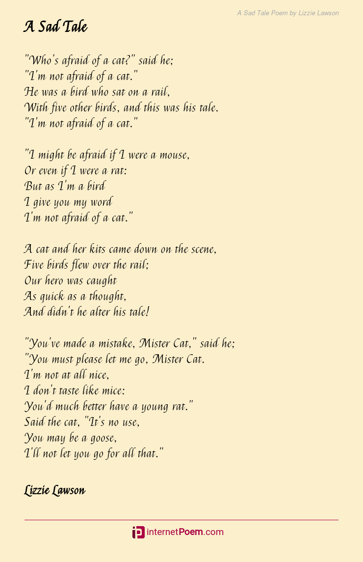 A Sad Tale Poem by Lizzie Lawson
