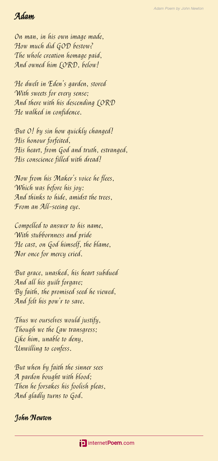 Adam Poem by John Newton