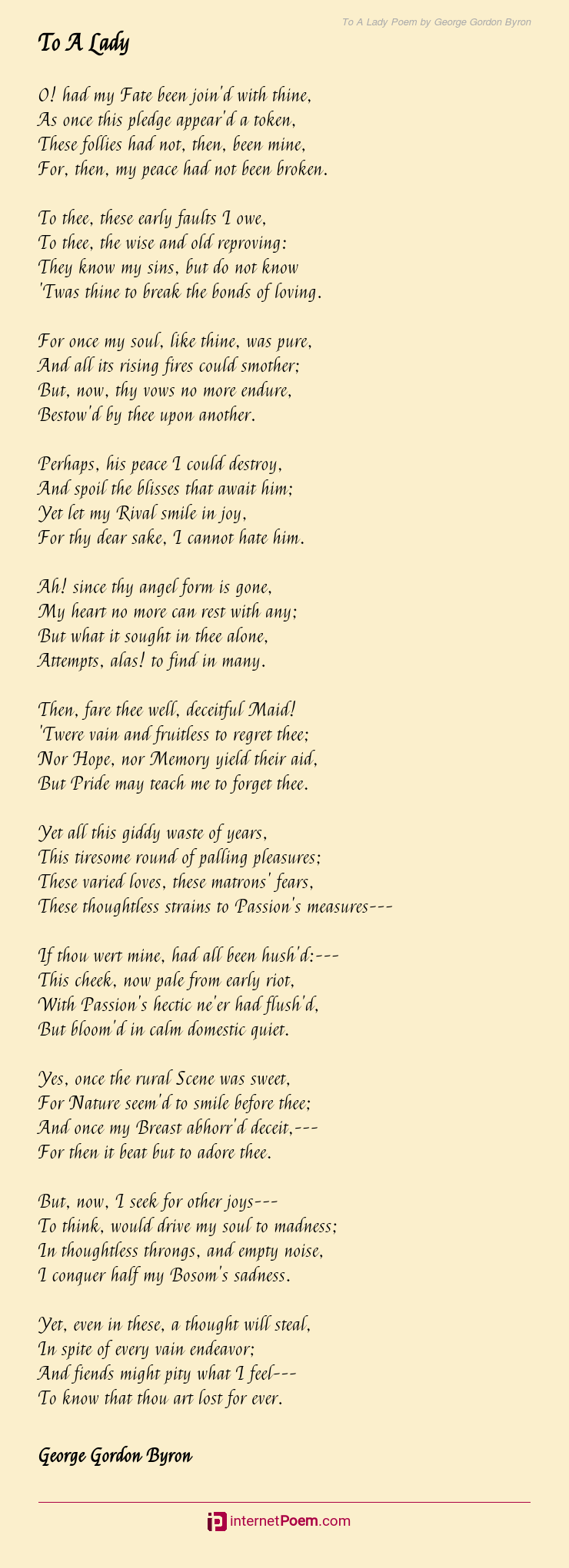 To A Lady Poem by George Gordon Byron