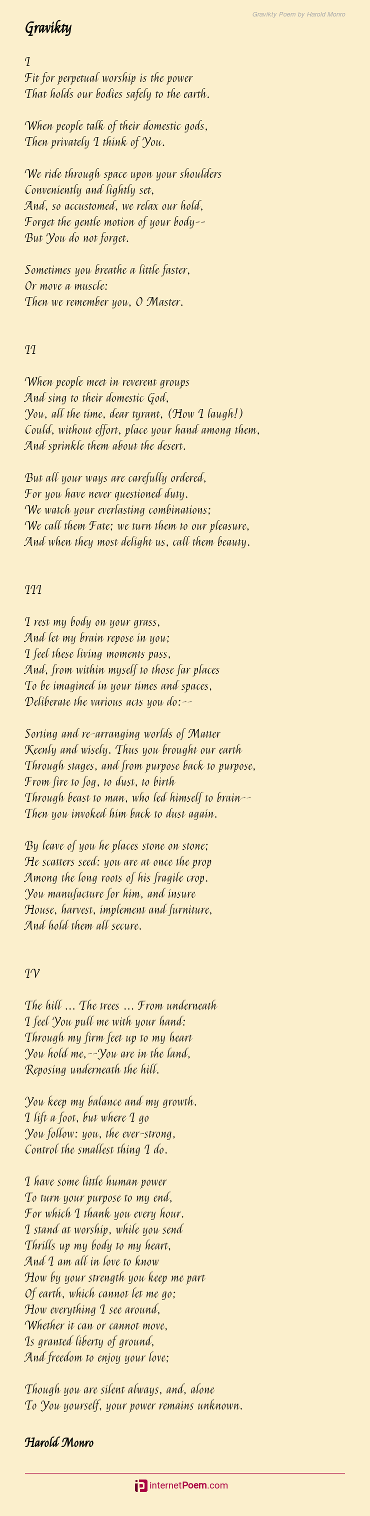 Gravikty Poem by Harold Monro