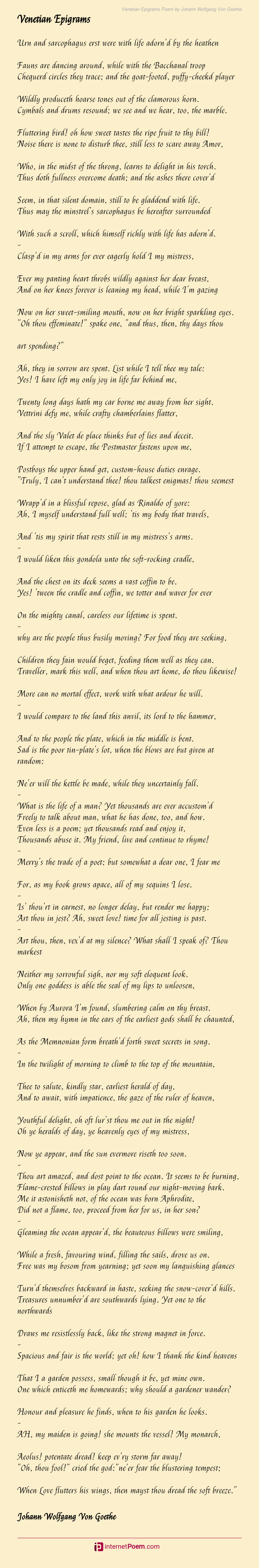Venetian Epigrams Poem by Johann Wolfgang Von Goethe