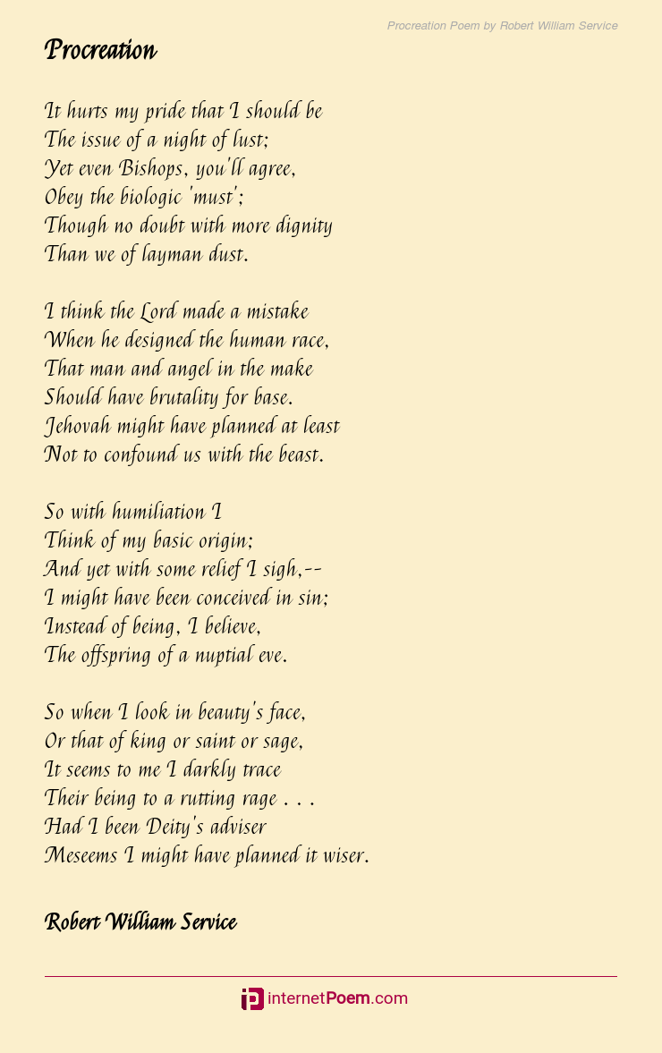 Procreation Poem by Robert William Service