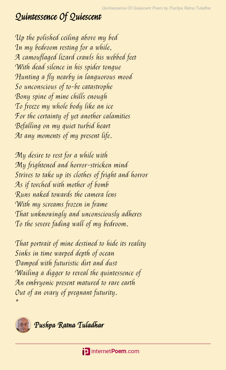 Quintessence Of Quiescent Poem by Pushpa Ratna Tuladhar