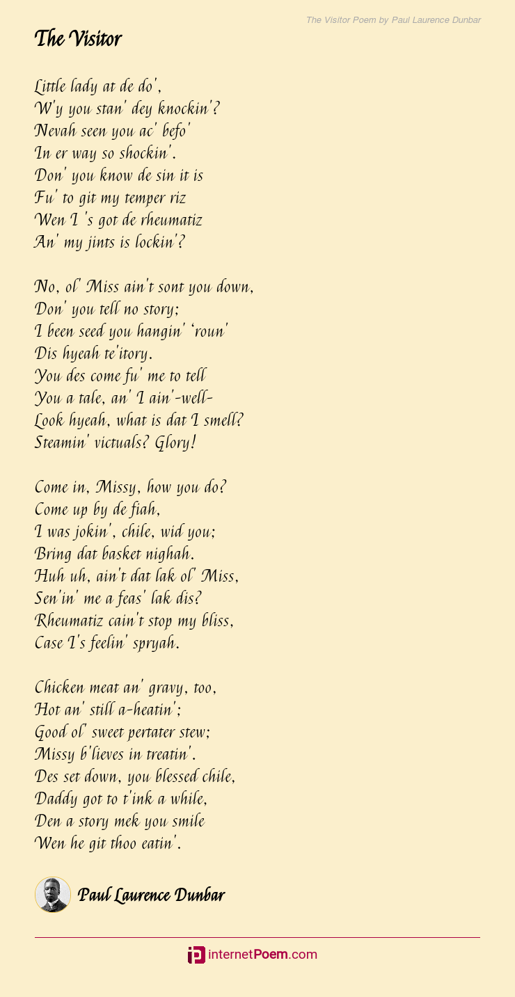The Visitor Poem by Paul Laurence Dunbar