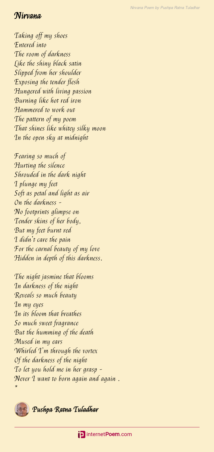 Nirvana Poem by Pushpa Ratna Tuladhar