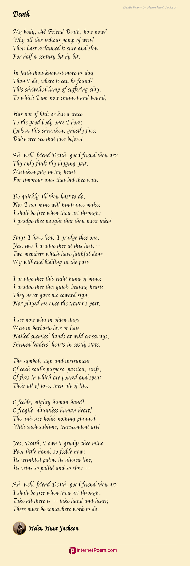 Death Poem by Helen Hunt Jackson