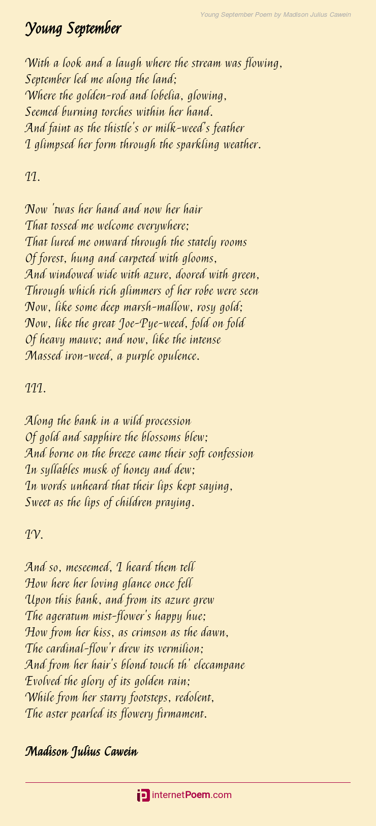 Young September Poem by Madison Julius Cawein