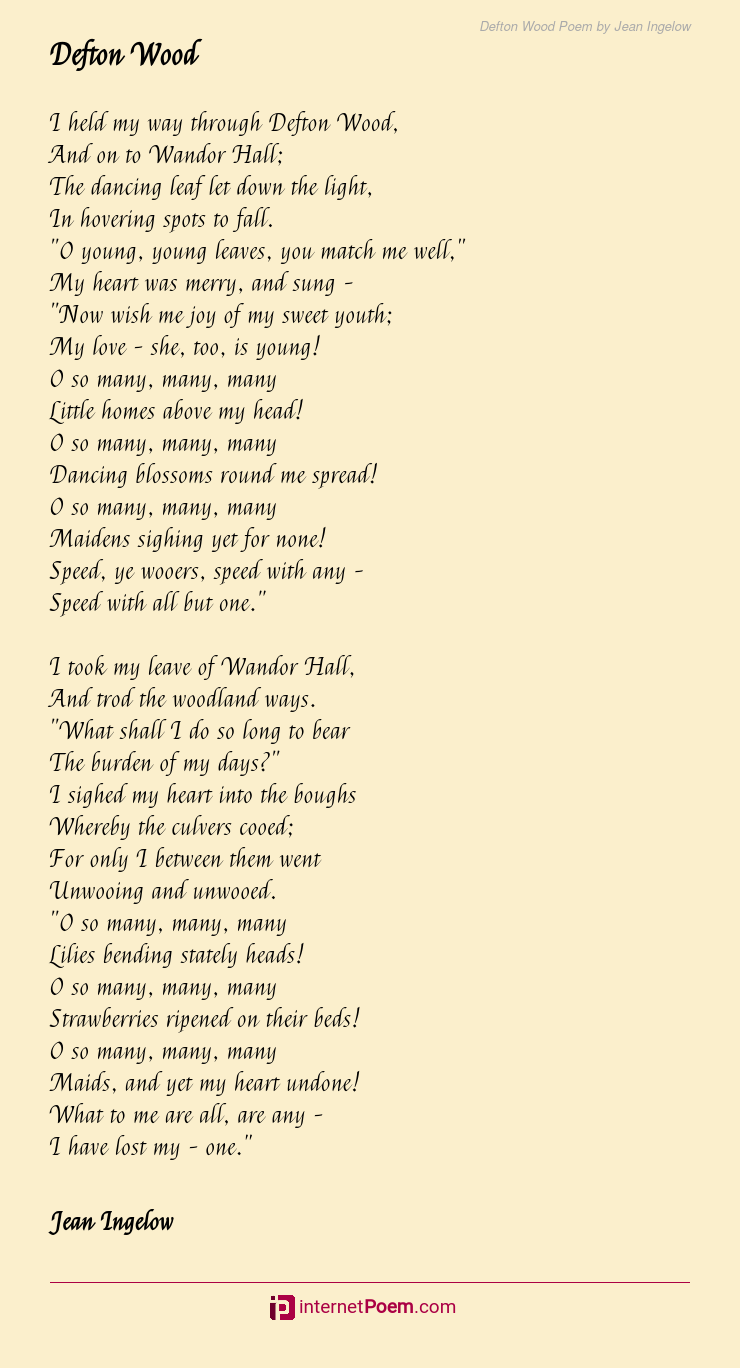 Defton Wood Poem by Jean Ingelow