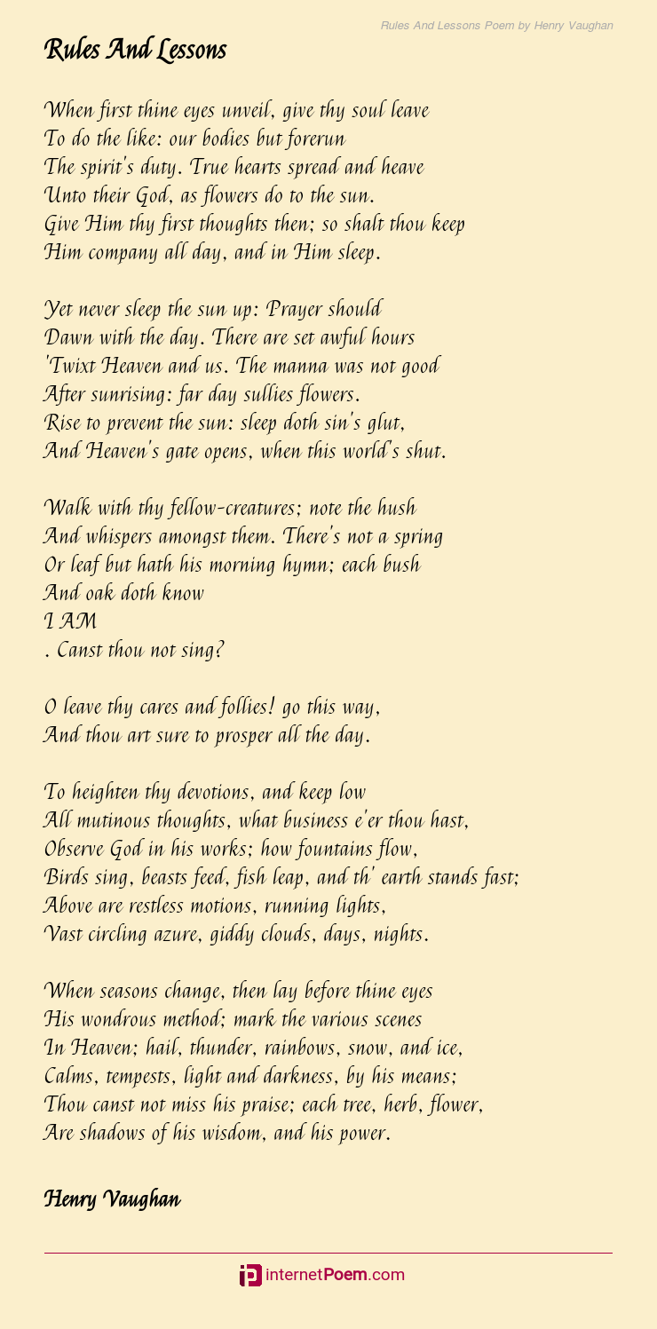Rules And Lessons Poem by Henry Vaughan