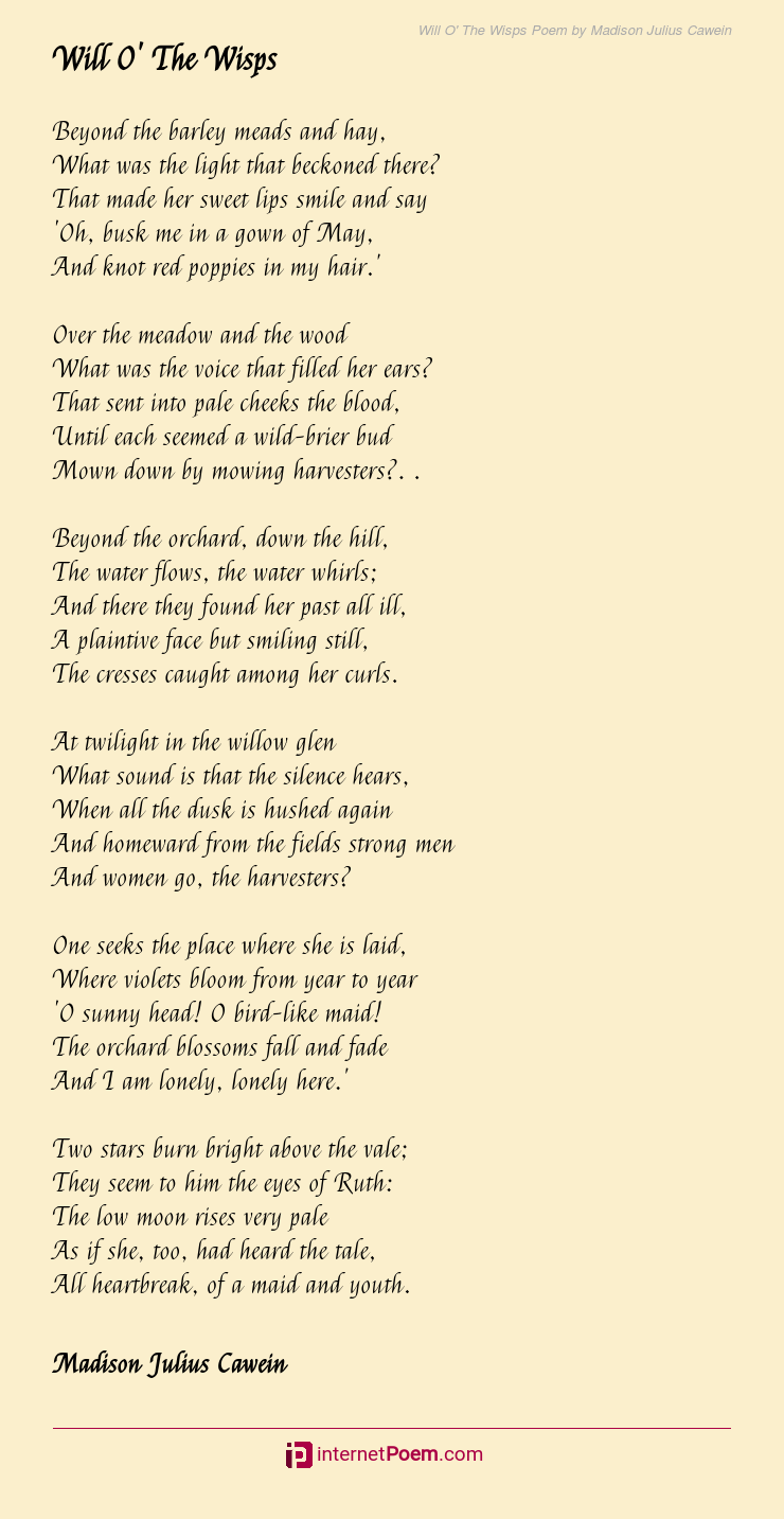 Will O' The Wisps Poem by Madison Julius Cawein