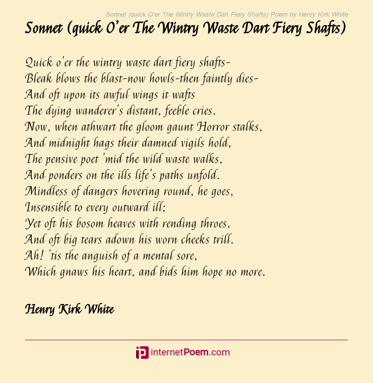 Sonnet (quick O'er The Wintry Waste Dart Fiery Shafts) Poem Rhyme Scheme