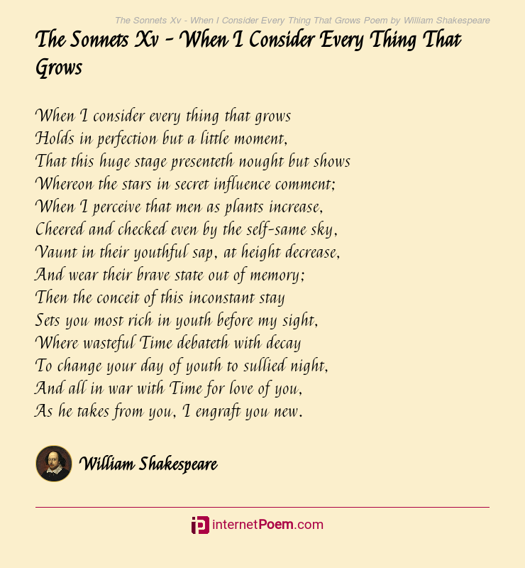 The Sonnets Xv - When I Consider Every Thing That Grows Poem by William ...