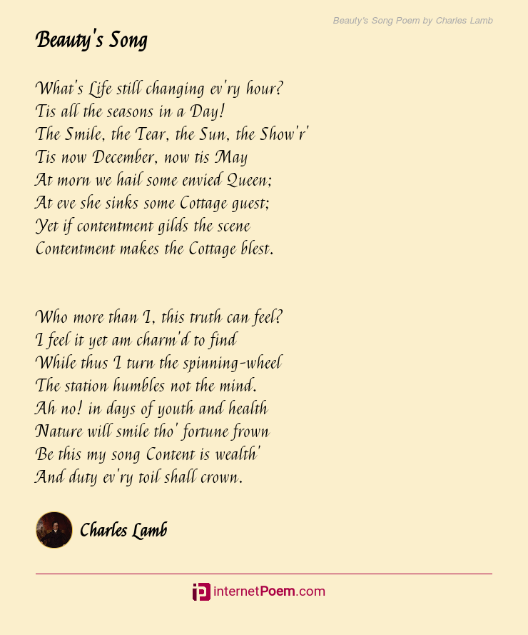 Beauty's Song Poem by Charles Lamb