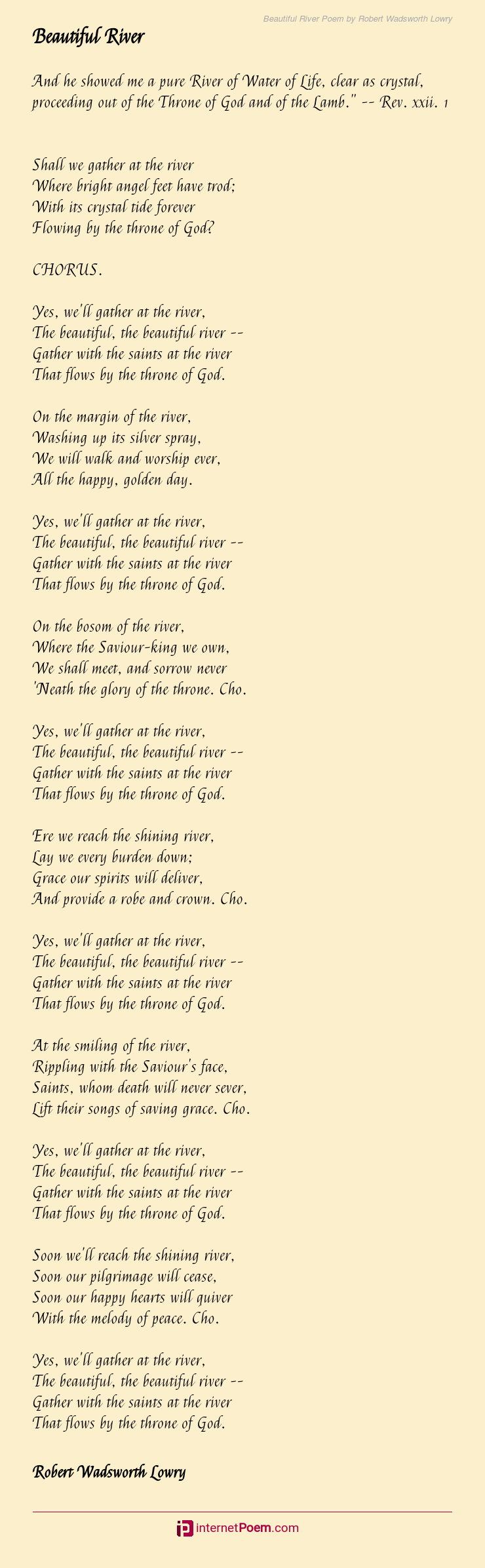 Beautiful River Poem by Robert Wadsworth Lowry