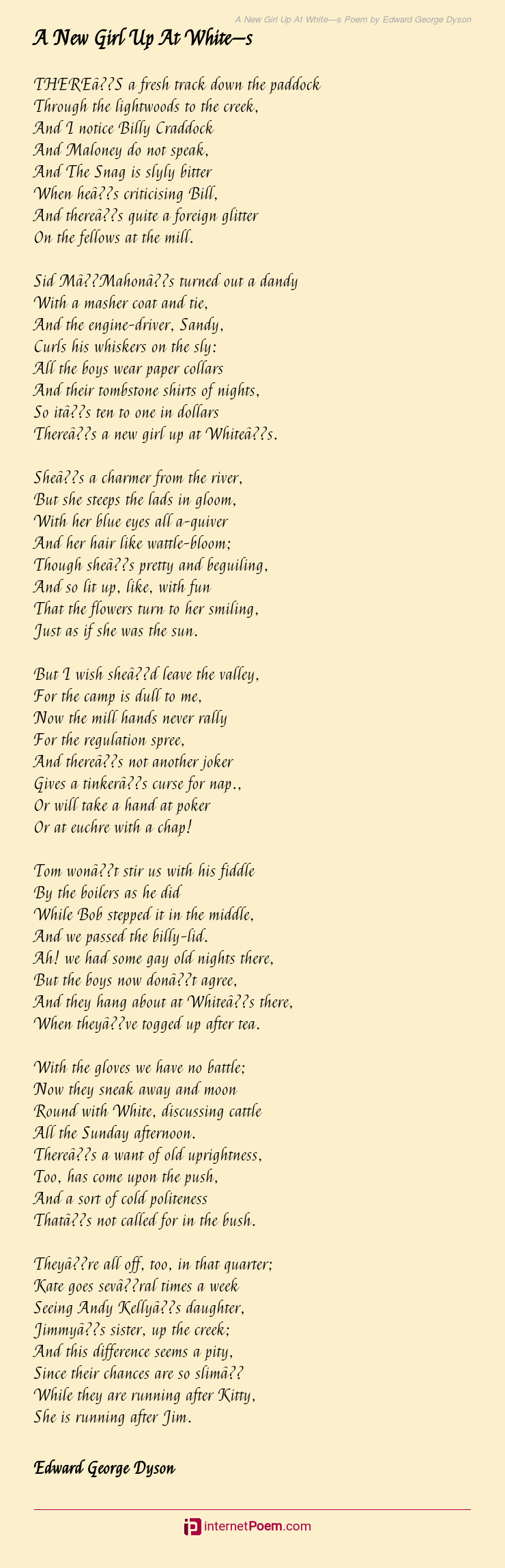 A New Girl Up At White-s Poem Rhyme Scheme