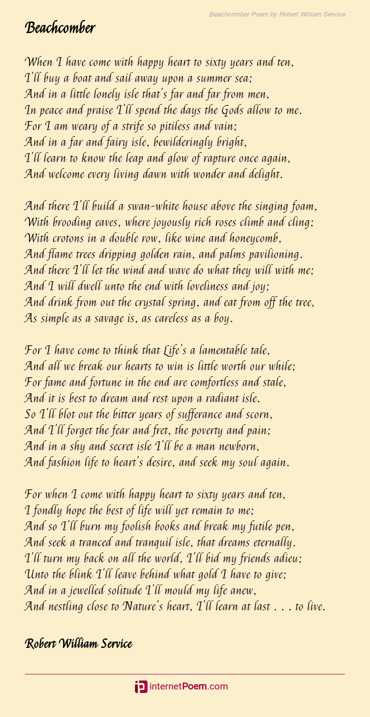 Beachcomber Poem by Robert William Service