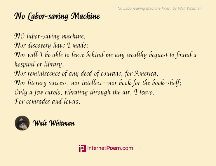 No Labor-saving Machine Poem by Walt Whitman