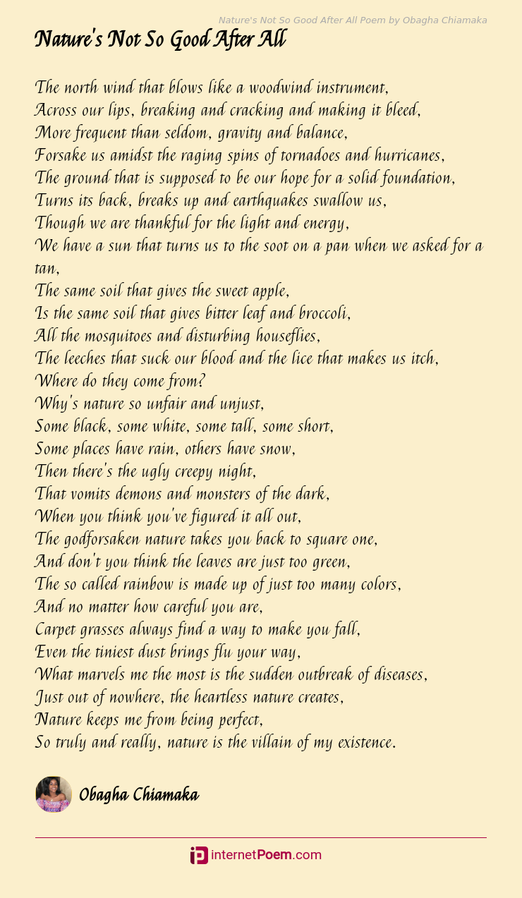Nature's Not So Good After All Poem by Obagha Chiamaka