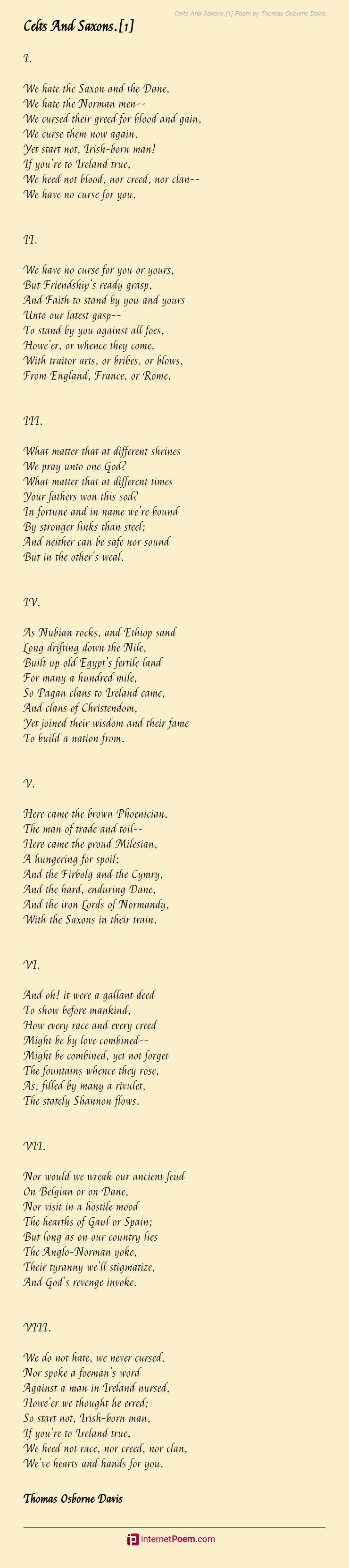 Celts And Saxons.[1] Poem by Thomas Osborne Davis