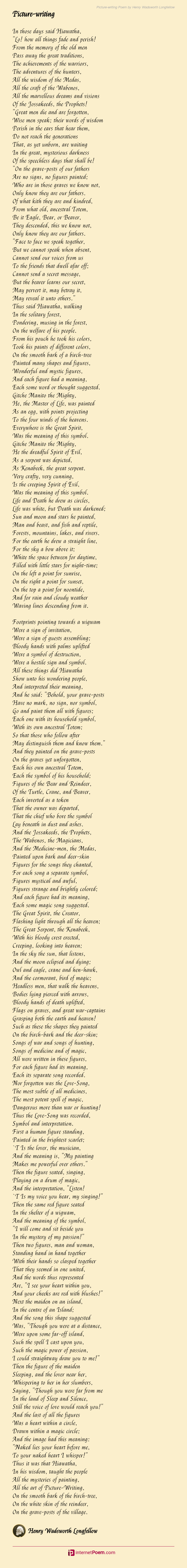 Picture-writing Poem by Henry Wadsworth Longfellow
