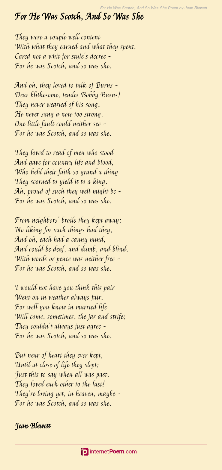 For He Was Scotch, And So Was She Poem Rhyme Scheme