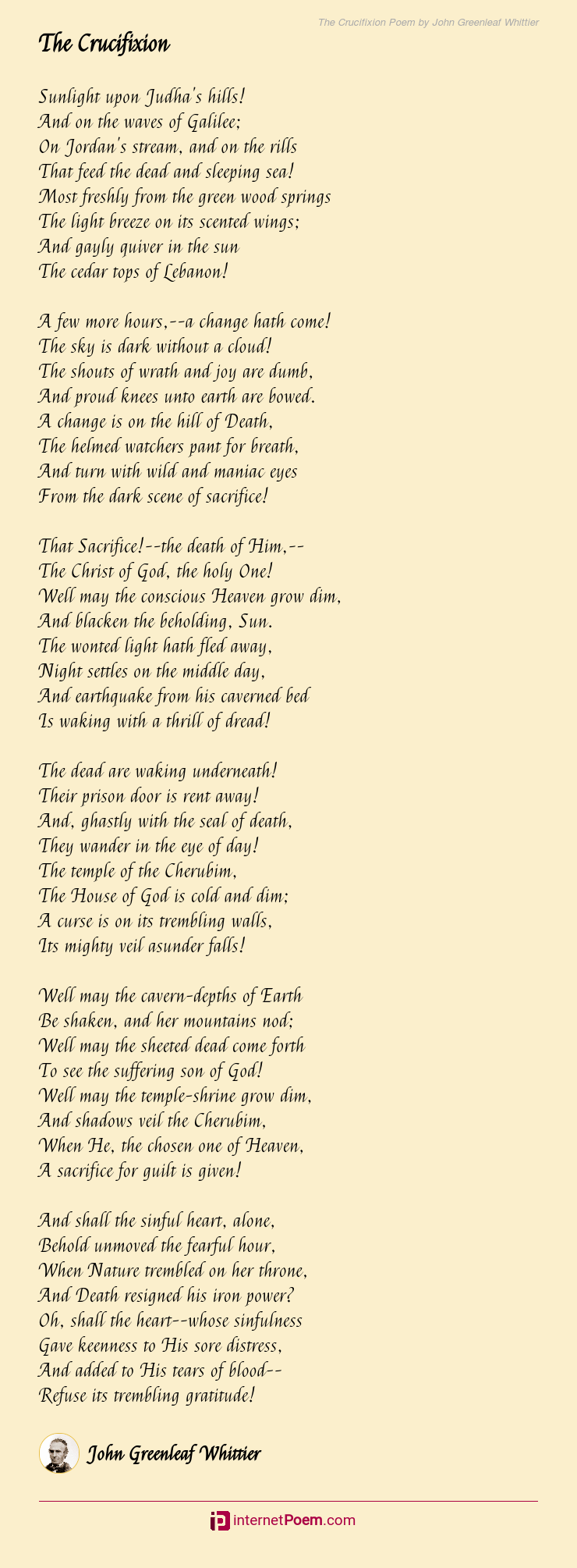 The Crucifixion Poem by John Greenleaf Whittier
