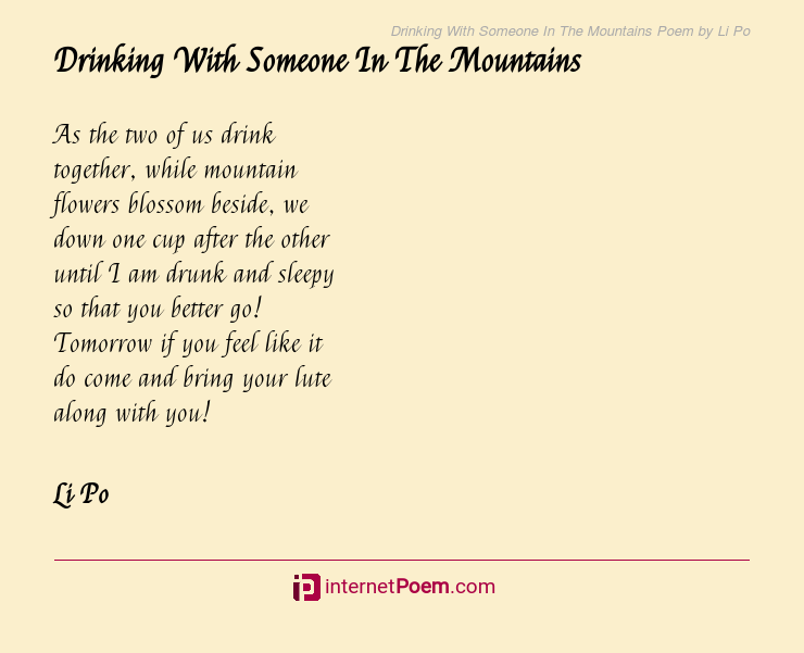 Drinking With Someone In The Mountains Poem by Li Po