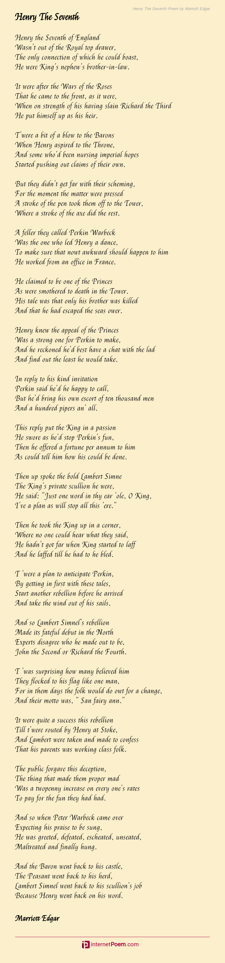 Henry The Seventh Poem by Marriott Edgar