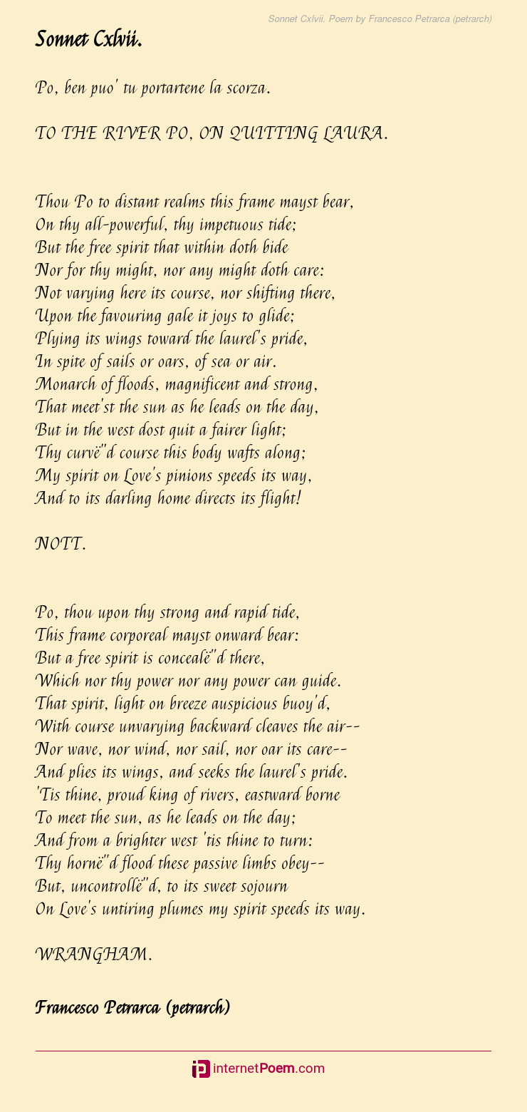 Sonnet Cxlvii. Poem by Francesco Petrarca (petrarch)