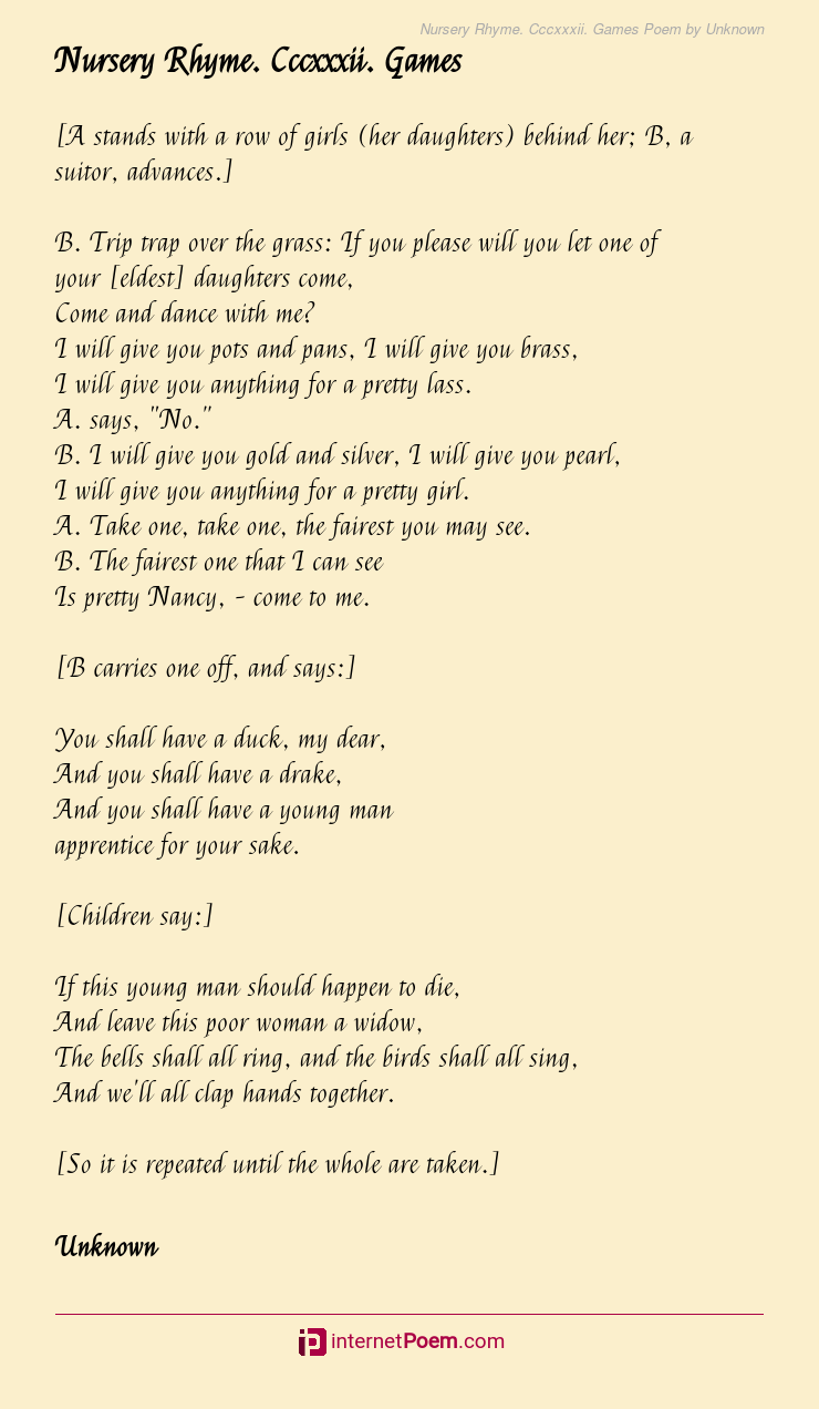 Nursery Rhyme. Cccxxxii. Games Poem by Unknown