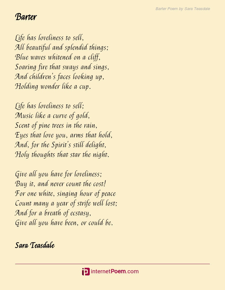 Barter Poem by Sara Teasdale
