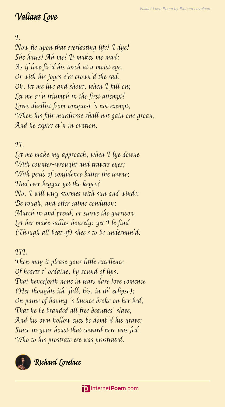 Valiant Love Poem by Richard Lovelace